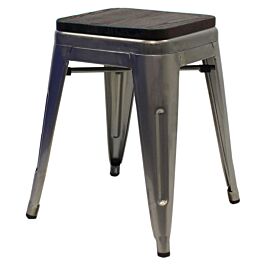 Metal Tolix Style Low Stool Industrial Grey with Wooden Seat