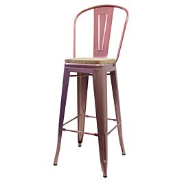 Rose Gold Tolix Style Bar Stool with Tall Back and Wooden Seat